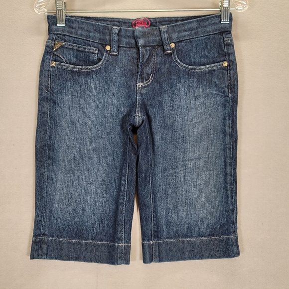 2B Bebe | Shorts | Vintage Y2k 2b Bebe Rhinestone Logo Blue Denim Shorts Sz 25 Usa | Poshmark